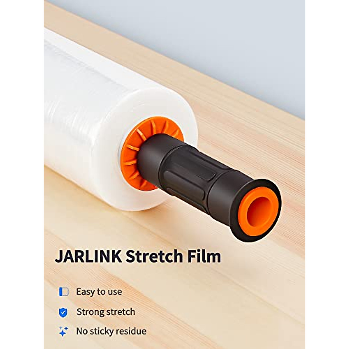 JARLINK 2 Pack Stretch Film, 15" x 1000ft Shrink Wrap for Pallet Wrap, Industrial Strength Stretch up to 650% Stretch with Handles, Self Adhering Packaging Heavy Duty Film for Moving, 68 Gauge, Clear
