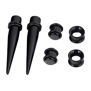 Oyaface 36PC Big Gauges Kit Ear Stretching 00G-20mm Acrylic Taper Plug Silicone Tunnels Piercing Kits Black