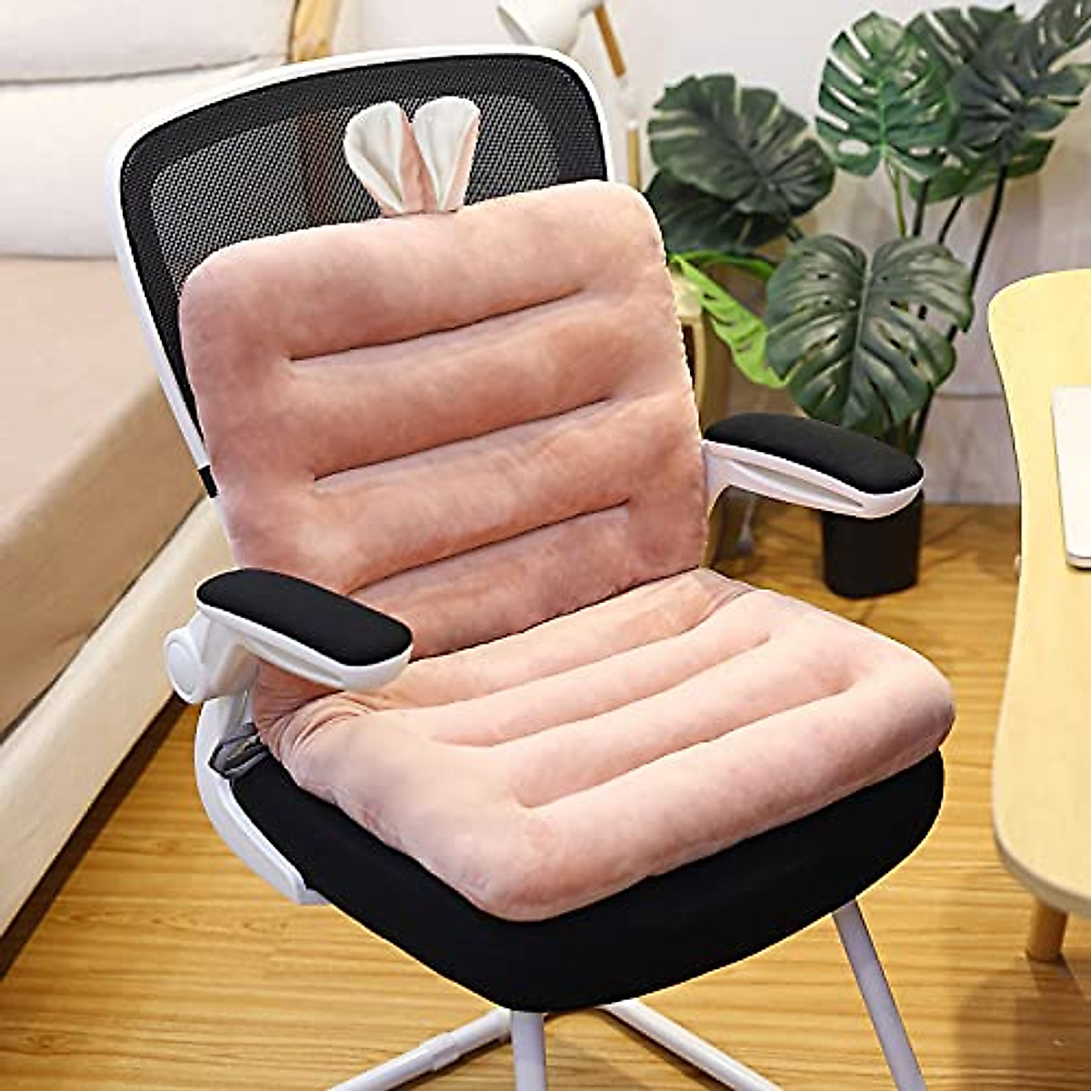 ELFJOY Desk Chair Cushion 85cm Office Chair Cushion Seat Cushion with Back Support Lounger Cushion with Fixing Band (Pink) 85×45cm