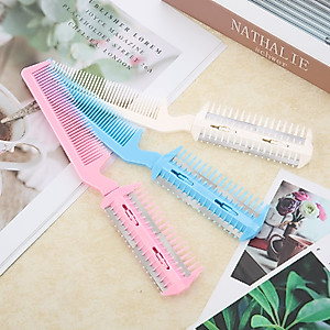 Maitys 3 Pcs Razor Comb with 10 Pcs Razors, Hair Cutter Comb Cutting Scissors, Double Edge, Slim Haircuts Tool