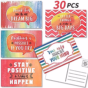 30 Pcs Watercolor Motivational Postcard Teacher for Students, Inspirational Postcards for Kids, Positive Encouragement Themed Blank Quote Cards, Note Postcard for Classroom School