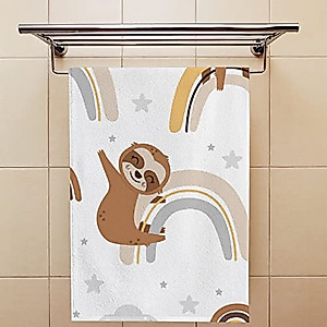Hand Bath Towels 2 Pack Cute Sloth Rainbow Absorbent Face Fingertip Towels for Bathroom Kitchen Gym Spa Soft Hair Drying Cloth Quick Dry, 30 x 15 Inch