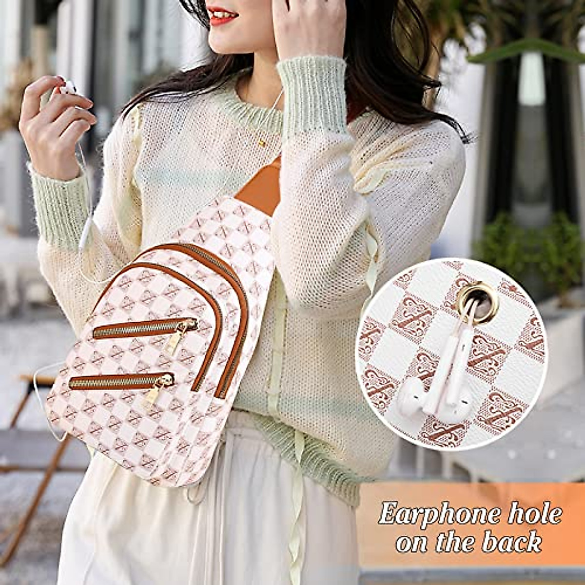 AROCFTIE Sling Bag for Women Chest Bag Small Crossbody Sling Backpack for Women Leather Fanny Packs Travel Fashion Shoulder Backpack(Brown)