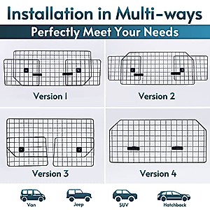 rabbitgoo Dog Car Barrier for SUVs, Large Pet Car Gate Divider Cargo Area, Adjustable Pet SUV Barriers Universal-Fit, Heavy-Duty Wire Mesh Dog Car Guard,Van Vehicles Dogs Car Accessories Safety Travel