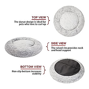 Bedfolks Calming Donut Dog Bed, 36 Inches Round Fluffy Dog Beds for Large Dogs, Anti-Anxiety Plush Dog Bed, Machine Washable Pet Bed (Dark Grey, Large)