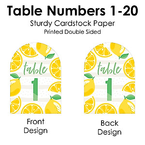 Big Dot of Happiness So Fresh - Lemon - Citrus Lemonade Party Double-Sided 5 x 7 inches Cards - Table Numbers - 1-20