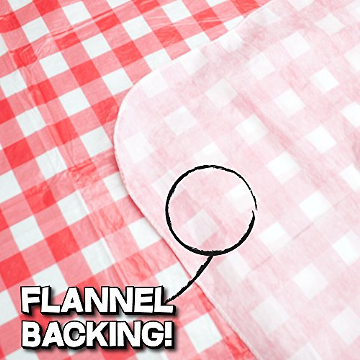 Red and White Vinyl Table Cloth with Flannel Backing by Pudgy Pedro's Party Supplies