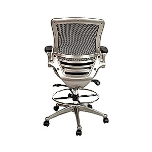 Flash Furniture Mid-Back Transparent Black Mesh Drafting Chair with Graphite Silver Frame and Flip-Up Arms
