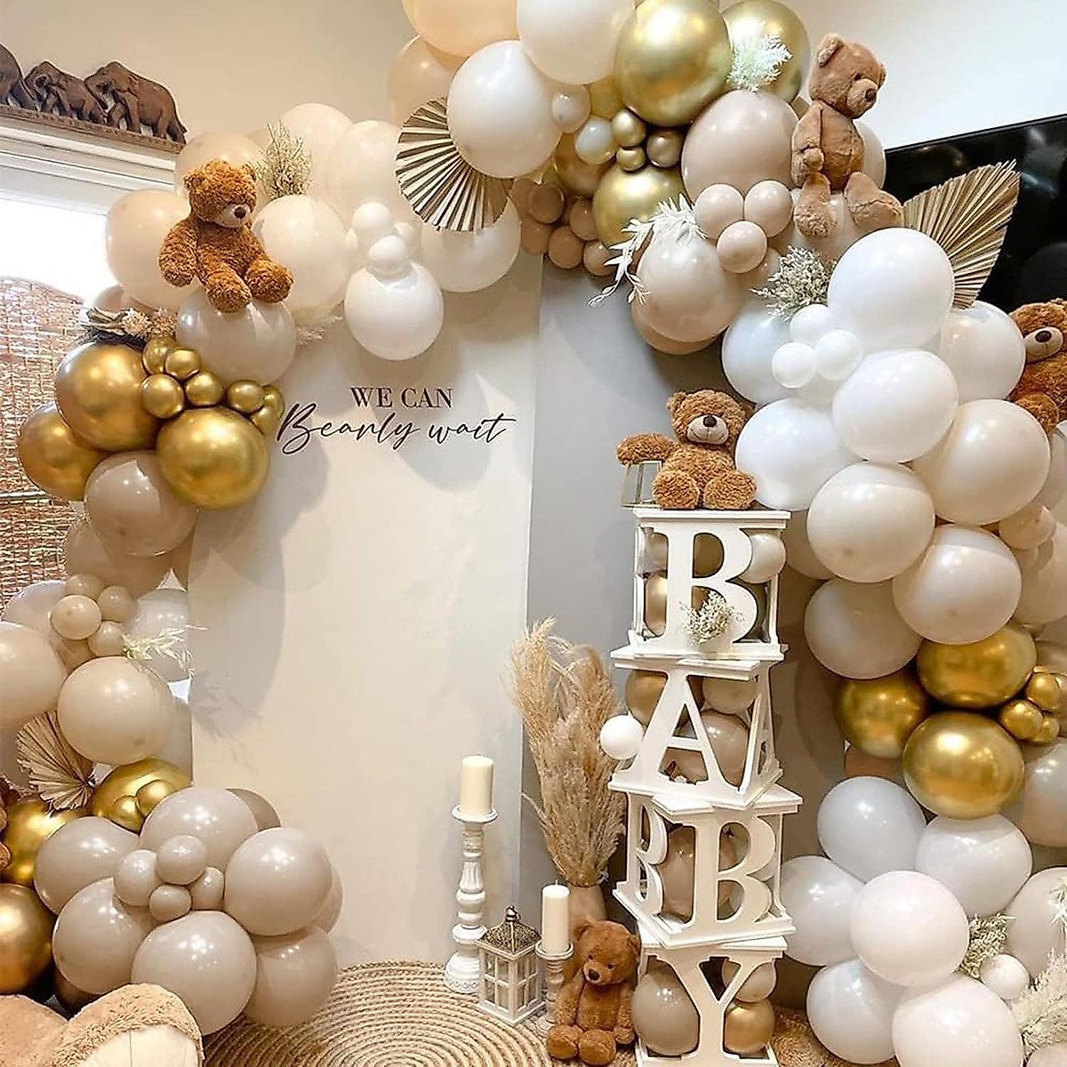 Sand White Gold Balloon Arch Kit, White Beige Chrome Gold Balloons Cream Balloons Metallic Gold Balloons for Boho Neutral Baby Shower Wedding Bridal Shower Birthday Decorations…