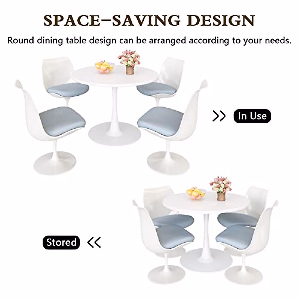 DKLGG White Round Dining Table, 31.5" Tulip Table Kitchen Dining Table 2-4 People with MDF Table Top & Pedestal Base, Mid-Century End Table Leisure Table Coffee Office Living Room Table