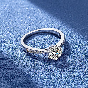 Auroradia Moissanite Diamond Engagement Ring for Women | D Color VVS1 Clarity Round Cut Solitaire Rings Wedding Band | 18K Platinum Sterling Silver | Engagement Ring with Channel Setting | Wedding Engagement and Birthday (7, 1)