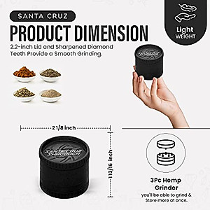 Santa Cruz Shredder Hemp Grinder for Herbs Knurled Top for Stronger Grip 3-Piece 2.2" (Black)