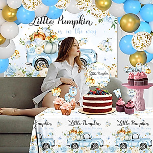 Little Pumpkin Baby Shower Decorations for Boy, A Sweet Little Pumpkin Is on the Way Blue Backdrop Balloon Garland Kit for Fall Autumn Thanksgiving Baby Shower Background Party Supplies