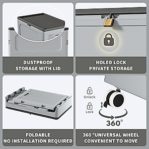 HAIXIN 39Gal Extra Large Storage Bin with Lid, Wheels & Lock - Foldable Deck Storage Box for Cushions, Toys, Tools and Sports Equipment, Ideal Garden, Garage, Patio, Pool Organizer (Dark Grey)