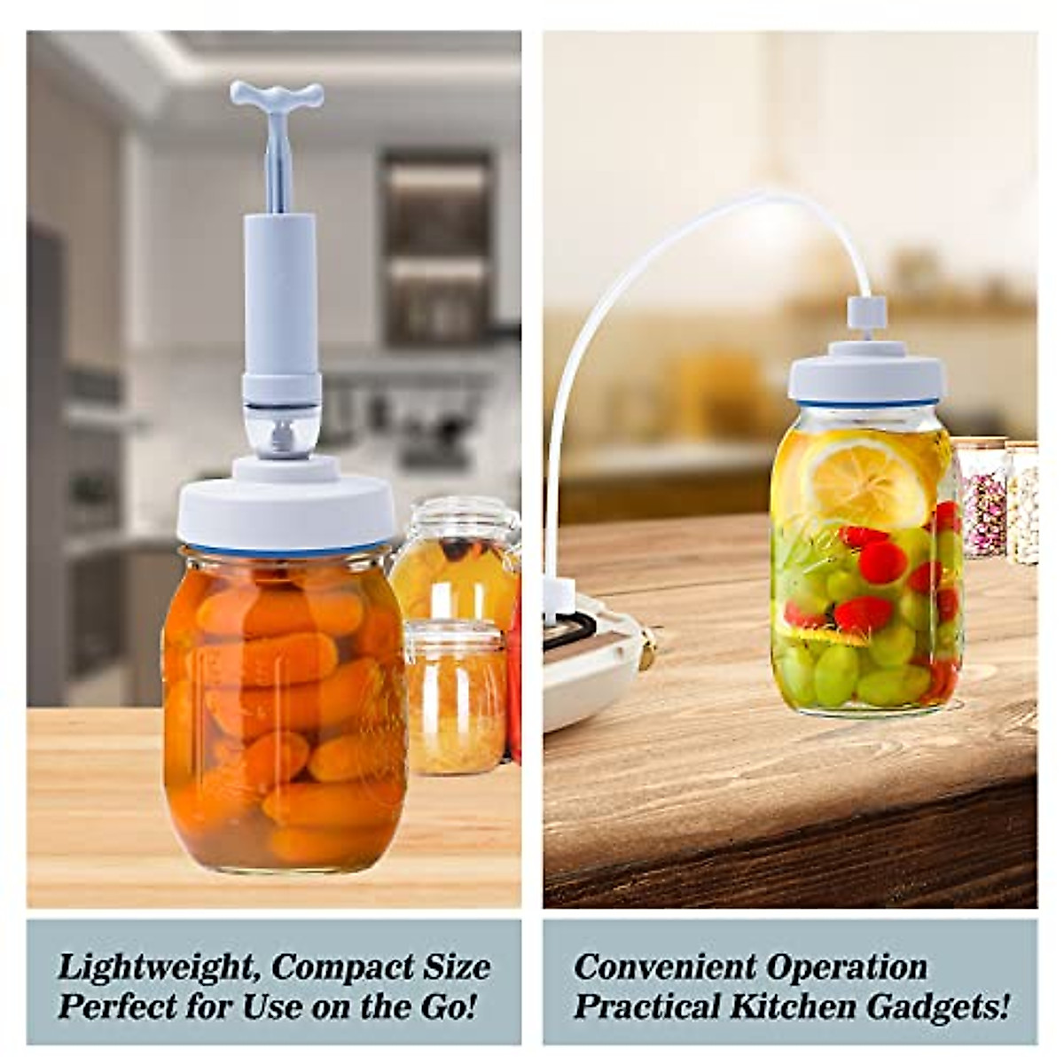 Mason Jar Vacuum Sealer Kit, Canning Food Saver Jar Sealer Attachment with Lid Opener and Vacuum Seal Hand Pump for Regular Mouth Mason Jars