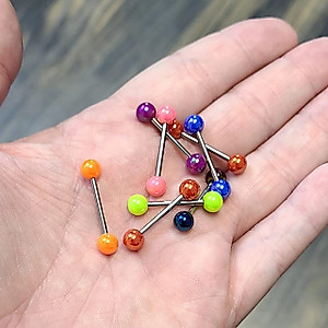 LUXE MODZ 5 Pieces Tongue Rings 14G 16 mm Nipple Rings Straight Barbells 5/8" Stainless Steel Body Piercing Jewelry Metallic Pearlescent Acrylic 6mm Balls for Women Men