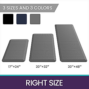 DEXI Anti Fatigue Kitchen Mat Cushioned Kitchen Rug, 3/4" Thick Heavy Duty Waterproof Floor Mat, Non-Slip Comfort Standing Mat for Kitchen, Desk, Floor, Office, Sink, Laundry, 17"x24", Grey