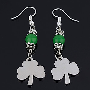 Shamrock Dangle Earrings for Women, Green St Patrick Day Accessories (Green Clover Dangles)