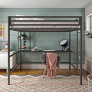 Novogratz 4371429N Maxwell Metal Full Loft Desk & Shelves, Gray/Black Bunk Beds,