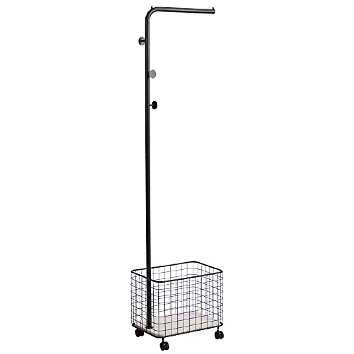 DOEWORKS L-Style Laundry Rolling Basket Cart with Clothes Hanging Bulter and Wheels, Laundry Hamper Sorter for Lavatory with Hanging Bar, Black
