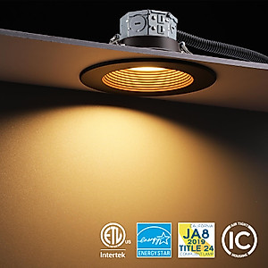 TORCHSTAR 8-Pack 5CCT 6 Inch LED Integrated Canless LED Recessed Lighting with J-Box, Anti-Glare Deep Baffle, CRI90 Dimmable Ceiling Downlight, ETL ES, 2700K3000K3500K4000K5000K, Oil Rubbed Bronze
