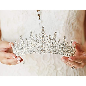SWEETV Crystal Wedding Tiara for Women,Royal Queen Crown,Rhinestone Princess Tiara Hair Accessories for Quinceanera Pageant Prom Birthday Silver Audrey