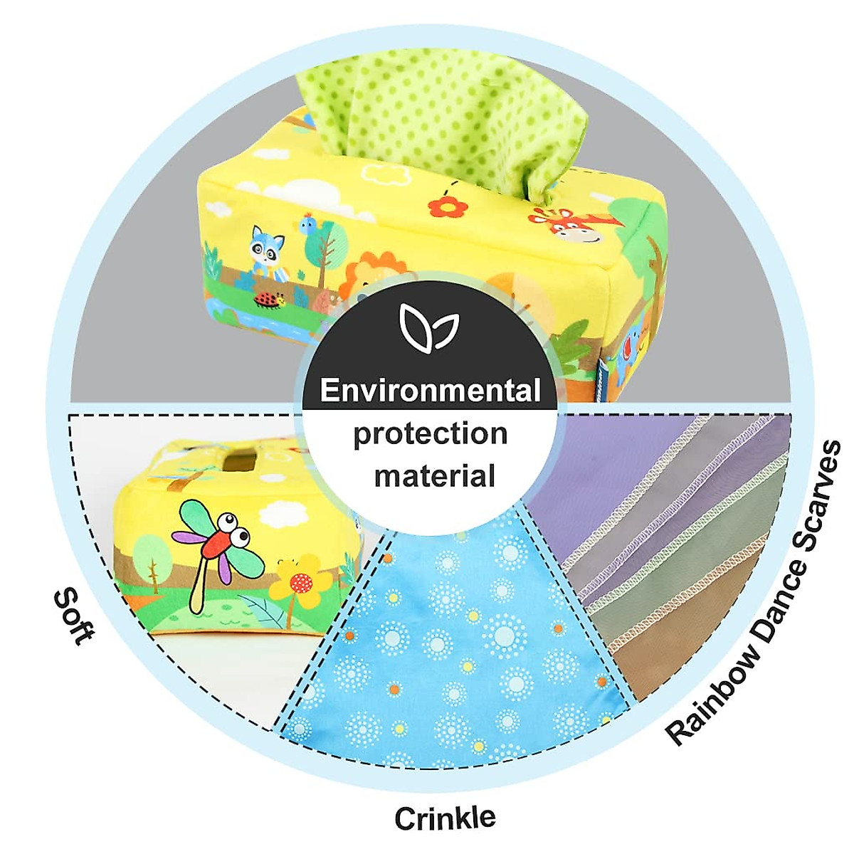 AIPINQI Baby Tissue Box Toy Magic Crinkle High Contrast Tissue Sensory Box Baby Toys to 6-12 Months,Lion