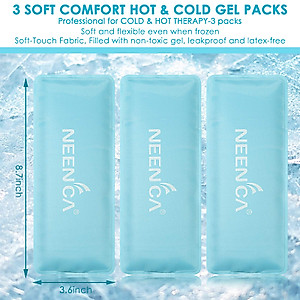 NEENCA Reusable Ice Pack(3 Packs of 4*9 Inches), Soft Touch Gel Packs for Hot & Cold Therapy. Flexible Gel Ice Packs for Swelling,Bruises,Surgery, Sprains,Muscle Pain,Injuries Recovery,Instant Relief