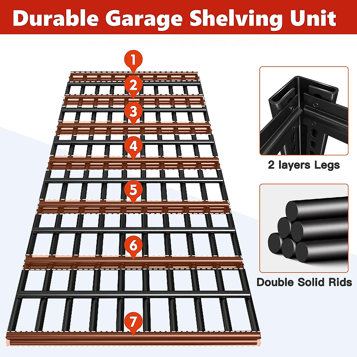 REIBII 84" H Garage Shelving, 6-Tier Garage Storage Shelves Heavy Duty Shelving Loads 3500LBS, 48" W Adjustable Garage Shelves Metal Shelving Storage Shelf Industrial Shelving 84" H x 48" W x 20" D