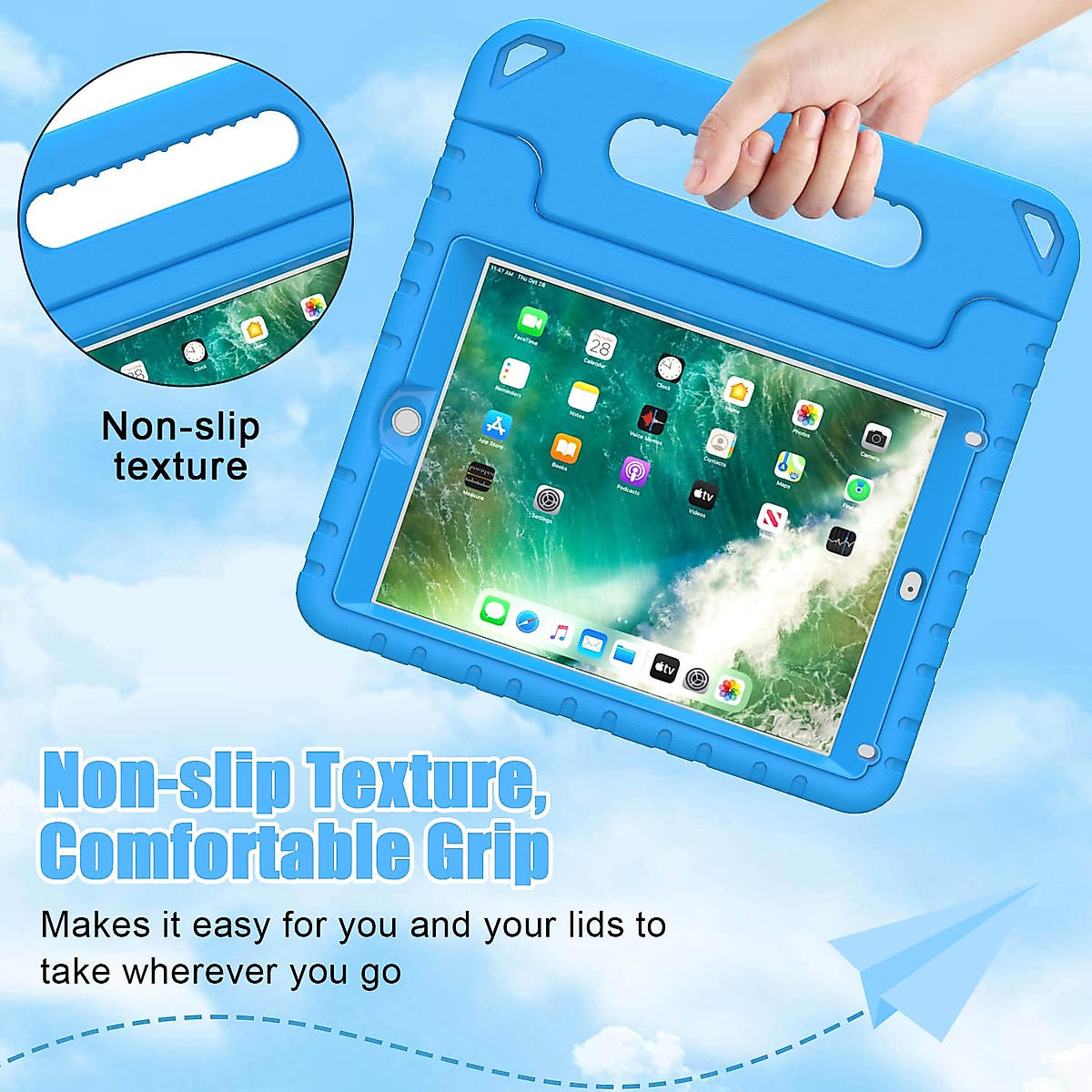 BMOUO Kids Case for iPad 9.7 Inch 2018/2017,iPad Air 2 - with Screen Protector, Shockproof Kids Case Cover Handle Stand Case for iPad 9.7 Inch 2017/2018 (iPad 5th and 6th Generation),iPad Air 2 - Blue