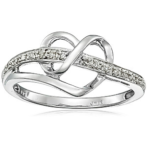 Amazon Essentials Sterling Silver Diamond Accent Heart Ring, Size 8