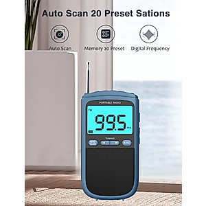 AM FM Walkman Radio: 900mAh Rechargeable Portable Transistor Pocket Radio with Best Reception Digital Tuning, LCD Screen,Stereo Earphone Jack, Sleep Timer and Alarm Clock for Jogging,Walking(Blue)