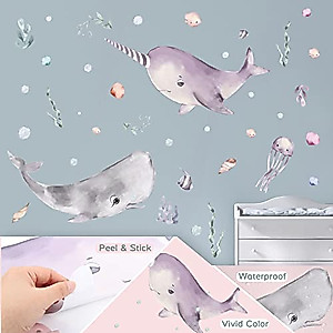 Big Fish Wall Stickers Dreamy Whale Wall Decals for Nursery Wall Decor Fairy Room Wall Stickers Peel and Stick Kids Decals for Girls Bedroom Living Room Wall Decor