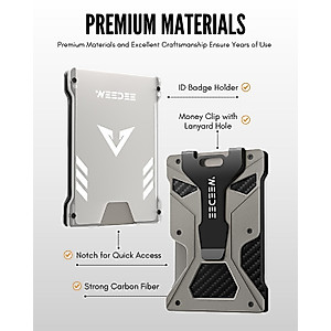 WeeDee Minimalist Slim Wallet for Men - Carbon Fiber Tactical Wallets with Clear ID Badge Holder RFID Blocking - EDC Aluminum Metal Wallet Credit Card Holder with Money Clip