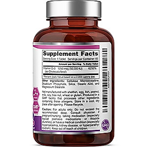 Vitamin D-3 50000 IU 60 Tablets - High-Potency Supports Strong Bones Immune Health and K2