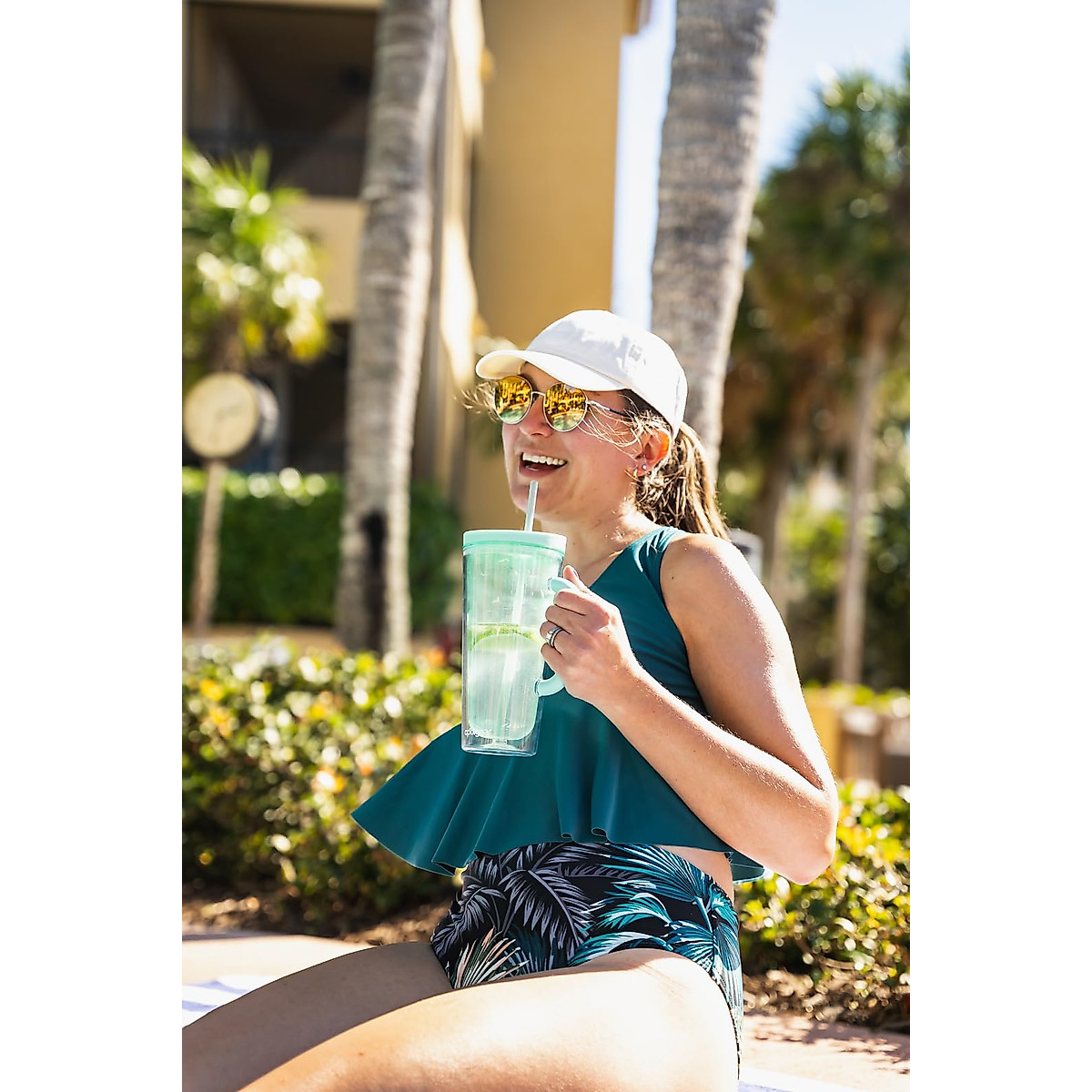 COOL GEAR 3-Pack 26 oz Spritz Tumbler with Straw and Handle | Pressure Fit Lid, Colored Re-Usable Tumbler Water Bottle with Straw and Handle - Blueberry Pack