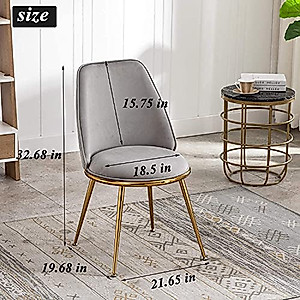 Artechworks Velvet Modern Upholstered Dinning Chair with Golden Metal Base Legs Accent Leisure Lounge Mid-Century Chair for Living Dining Room Bedroom, Grey