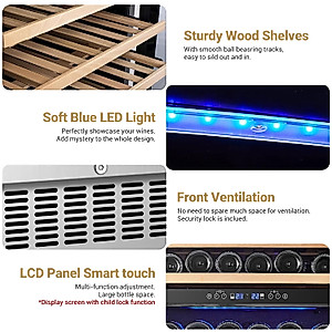 AAOBOSI 28 Bottles Wine Fridge, 15 Inch Dual Zone Wine Cooler with 6 Adjustable Shelves and Safety Lock, Digital Touch Screen, Low Noise Compressor Wine Refrigerator, Temperature Memory Function