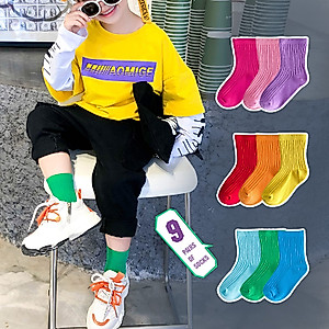 MINI PANDA Little Girl's Socks, Girls Socks Cute,girls Crew Socks 9 Pairs Pack (9 pairs-5, 9-12 Years)