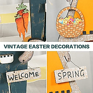 SY Super Bang 2pcs Retro Bunny Easter Wooden Decorations, Rustic Rabbit Tabletop Decor for Centerpiece Home Farmhouse Party Spring Summer Holiday.