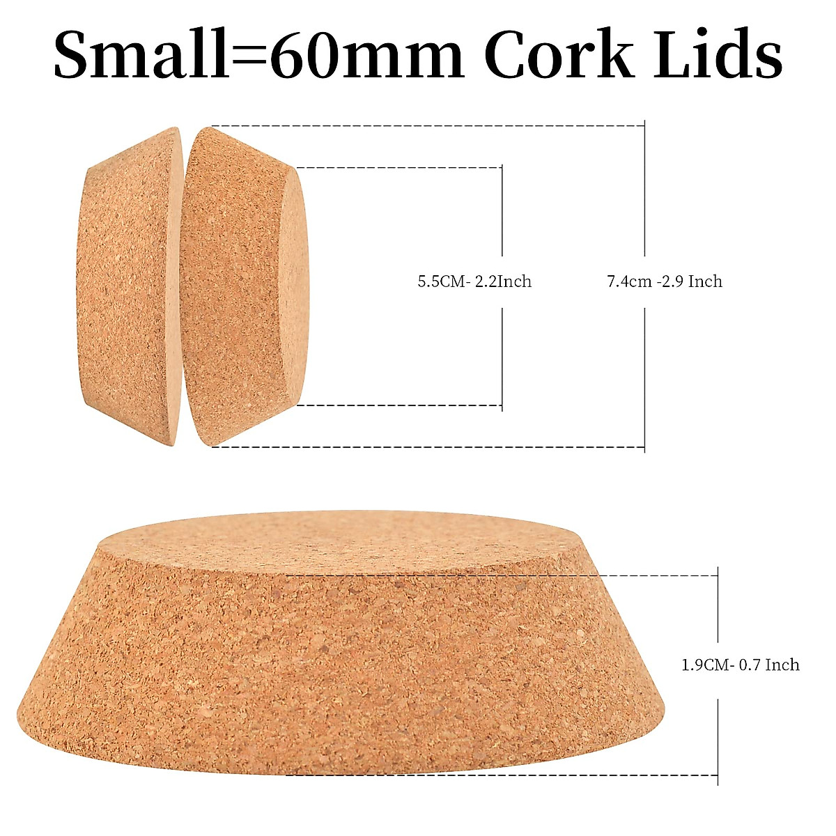 2 Pack Cork Lids Small Cork Lids for Jars Wood Jar Cork Lids Canning Lids Cork Bottle Lids Cork Lids Only for Kitchen Wedding Favor DIY Gift Canning Jars
