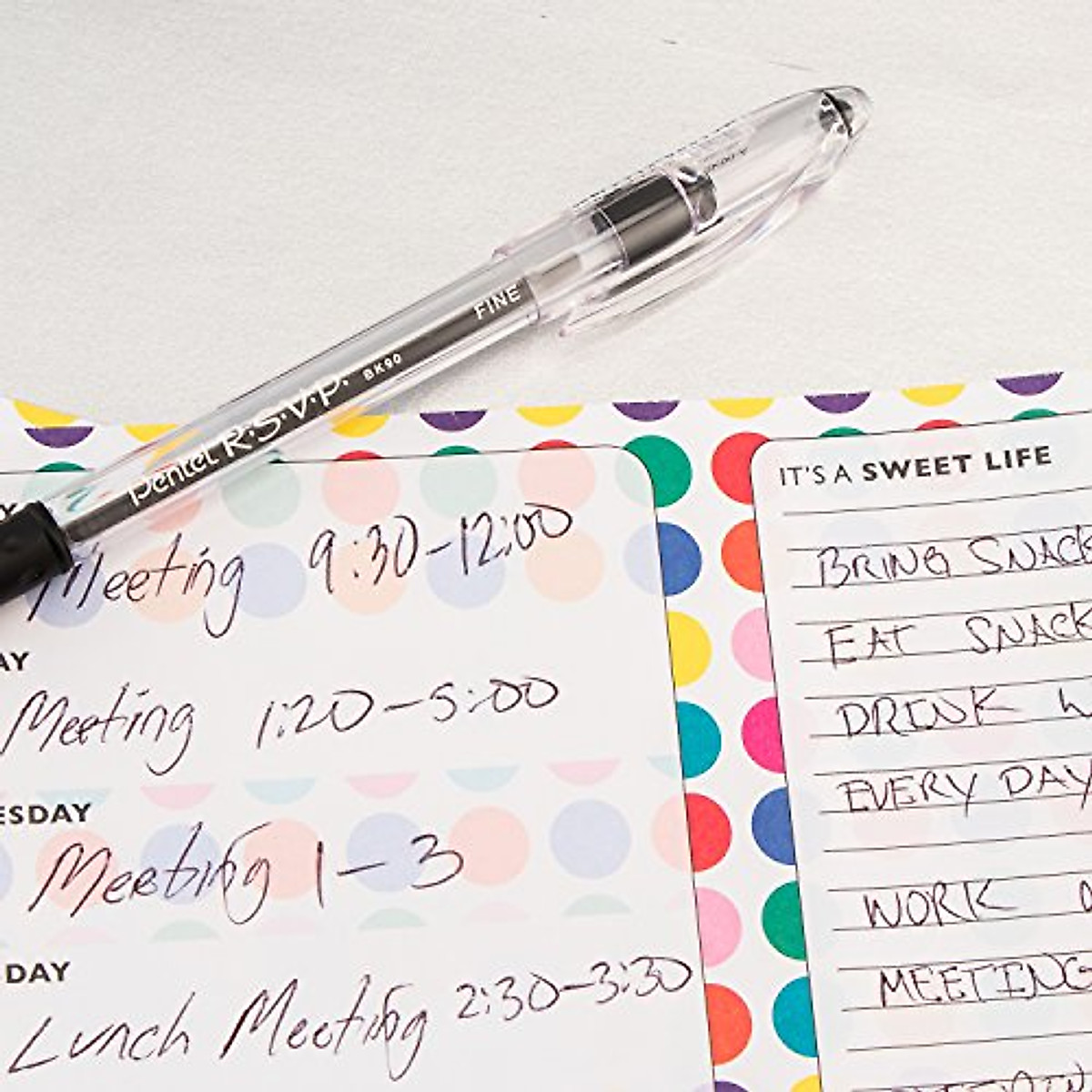 Pentel RSVP Ballpoint Pen, (0.7mm) Fine Line, Flag Barrel, Black Ink,(12 count)