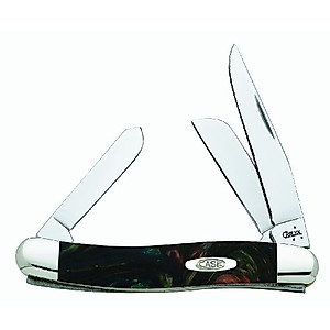 Case Cutlery 9318RF/E Rain Forest Engraved Medium Stockman Corelon Pocket Knife with Stainless Steel Blades, Black/Green/Orange