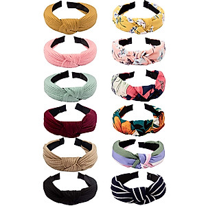 VELSCRUN 12 Pcs Womens Headbands Knotted Headbands for Women Wide Headbands Boho Bandeau Knot Turban Headband Hair Band Elastic Hair Accessories for Women