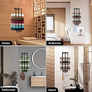 Hzdyopk Wall Mounted Towel Rack for Rolled Towels, Bathroom New Upgrade 3 Bar Towel Racks for Folded Large Towel Storage, with 5 Hooks, Metal Towel Shelf for Bathroom Wall Mounted