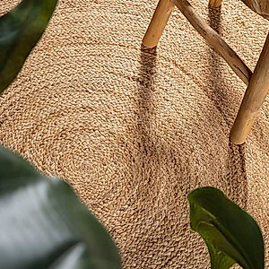 4x4, 5x5, 6x6, Natural Jute Scallop Round Rug, Floor Natural Scalloped Edge Rug Braided Boho Eco Large Circular Handmade Area Rugs (4x4 Ft Round Rug)