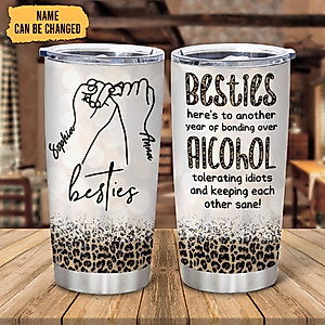 Hyturtle Personalized To My Besties Tumbler, Bestie Here's to Another Year Of Bonding Over, 20oz Stainless Steel Tumbler Customized Best Friend, Gift For Sister, Bestie On Birthday, Christmas