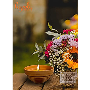 HYOOLA Citronella Candles in Terra Cotta Bowl - 2 Pack - 12 Hour - Large Flame, Insect and Mosquito Repellent Effect, European Made