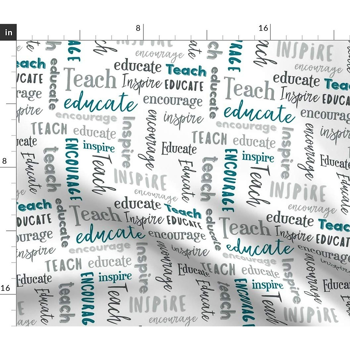 Spoonflower Fabric - Educate Inspire Gray Teal School Typography Education Teacher Mentor Printed on Petal Signature Cotton Fabric Fat Quarter - Sewing Quilting Apparel Crafts Decor