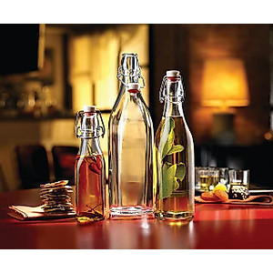 Bormioli Rocco Set Of 2 Square Swing Top Glass 8.5 Oz. Bottles With Airtight Hermetic Lid, Bottles Kombucha, Beer, And Limoncello, Dishwasher Safe, Made In Italy.